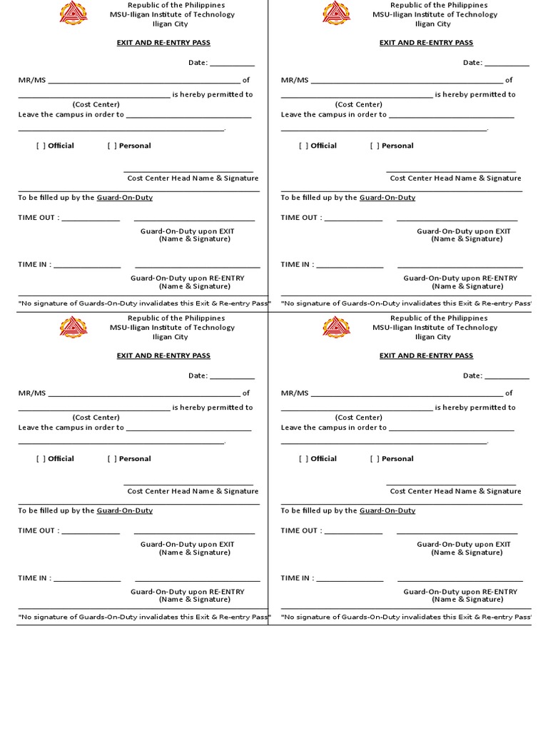 Exit and Re-Entry Pass Exit and Re-Entry Pass | PDF