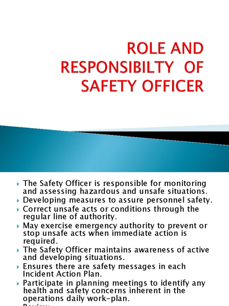 Role and Responsibilty of Safety Officer | PDF | Occupational Safety ...