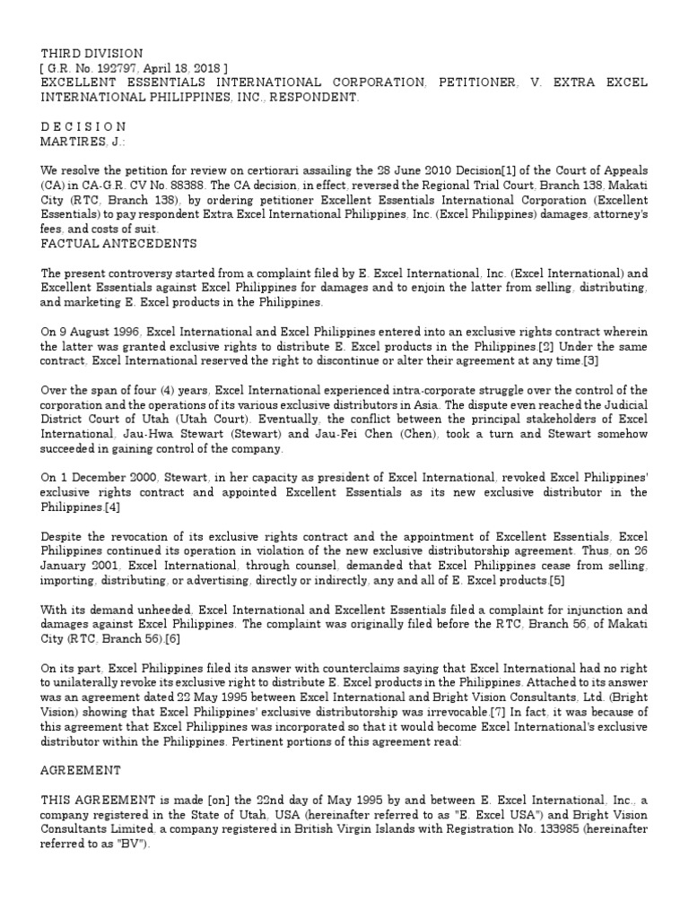 Excellent Essentials International Corporation v. Extra Excel ...