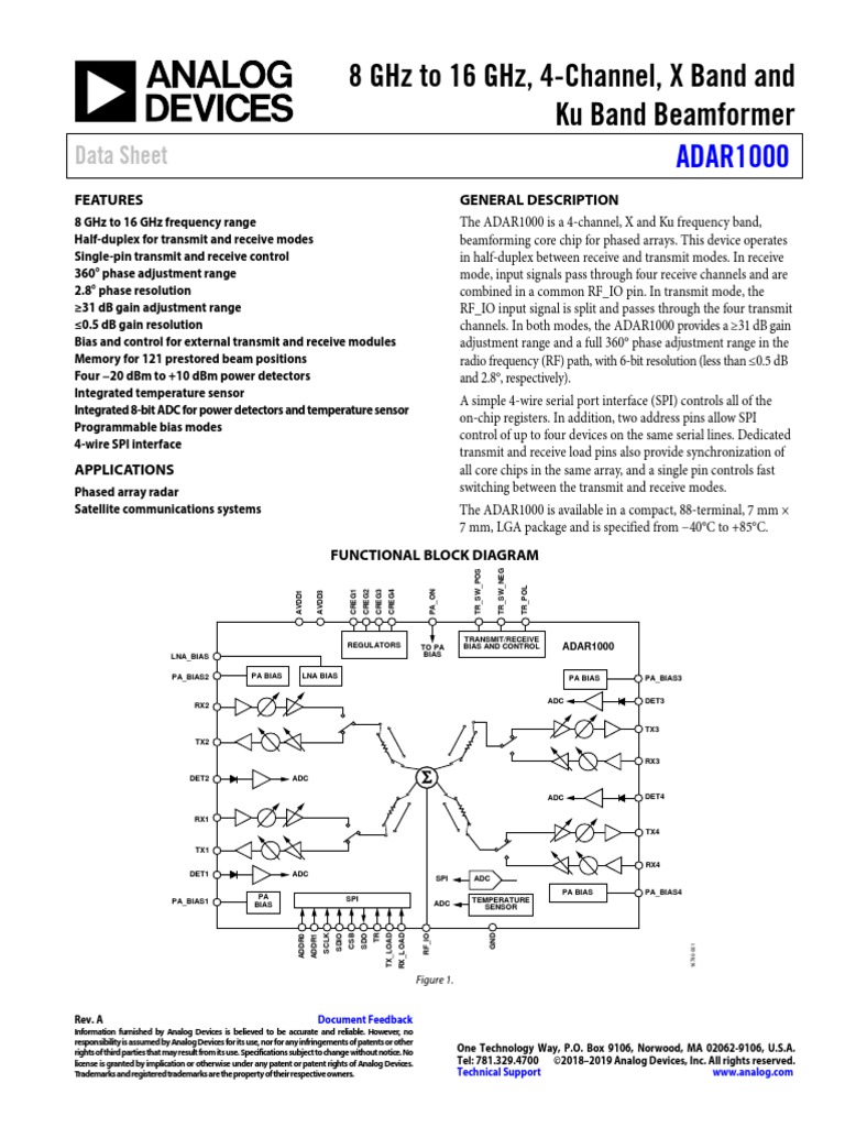 8 GHZ To 16 GHZ, 4-Channel, X Band and Ku Band Beamformer: Adar1000 ...