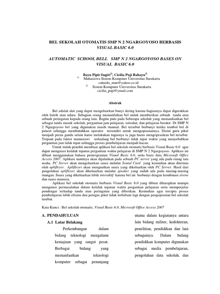 Bel Sekolah Otomatis Berbasis Visual Basic 6 PDF | PDF | Teknologi & Rekayasa