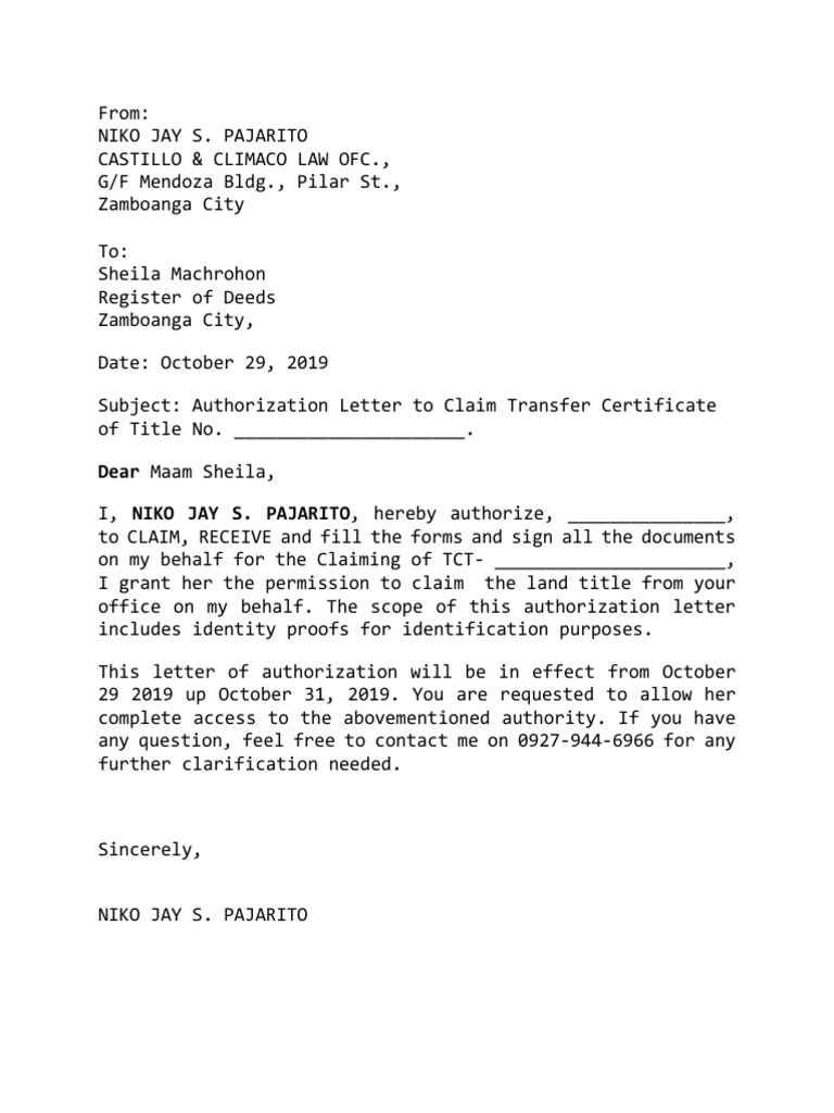 Authorization to Claim Land Title on Behalf of the Owner | PDF