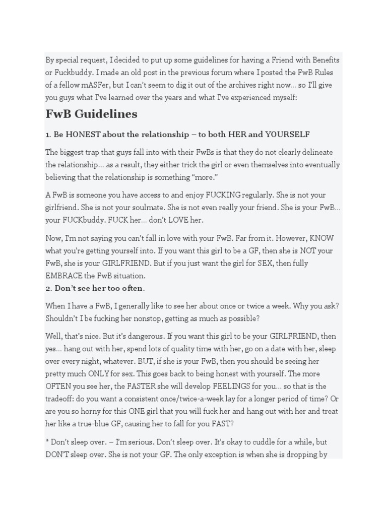 FWB Guidelines: 1. Be Honest About The Relationship - To Both Her and ...