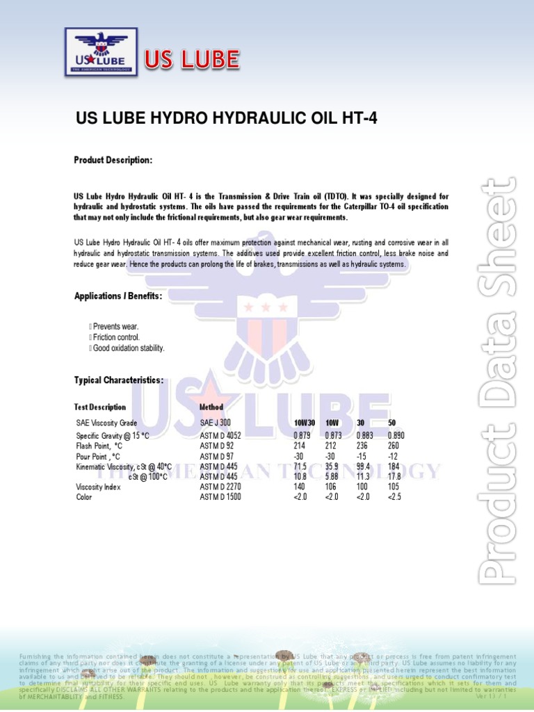 Hydro Hydraulic Oil HT-4 10W30 10W 30 50 PDF | PDF | Transmission ...