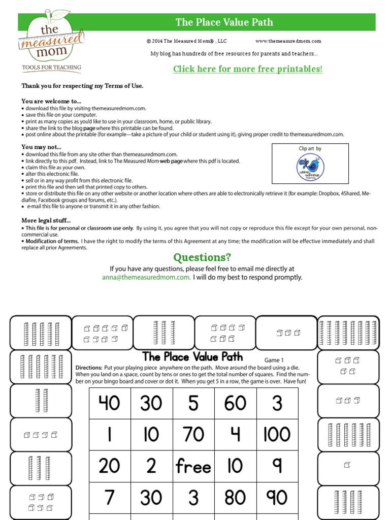 K-2 Place Value Games - The Measured Mom | PDF