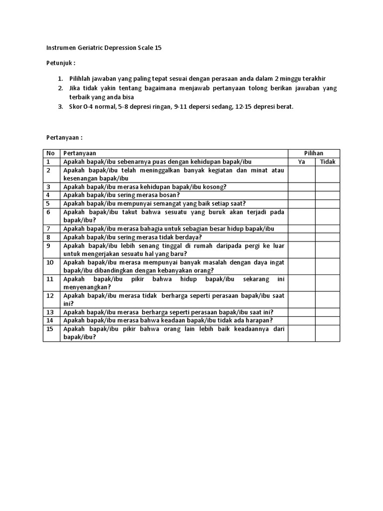 Instrumen Geriatric Depression Scale 15 | PDF