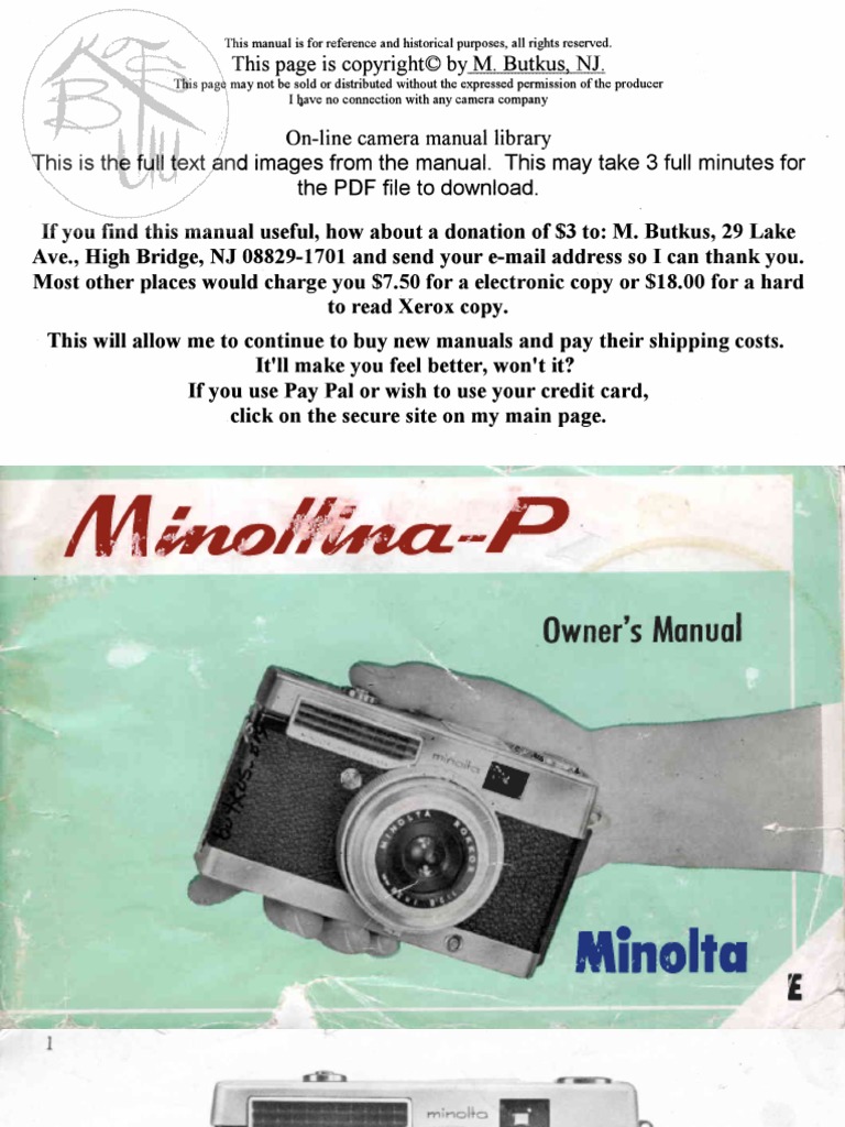 Minoltina-P Manual Book | PDF | Film Speed | Camera