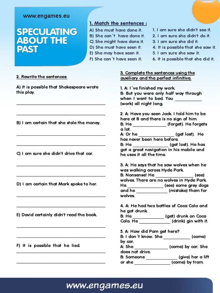 Speculating About The Past Worksheet | PDF | Grammar