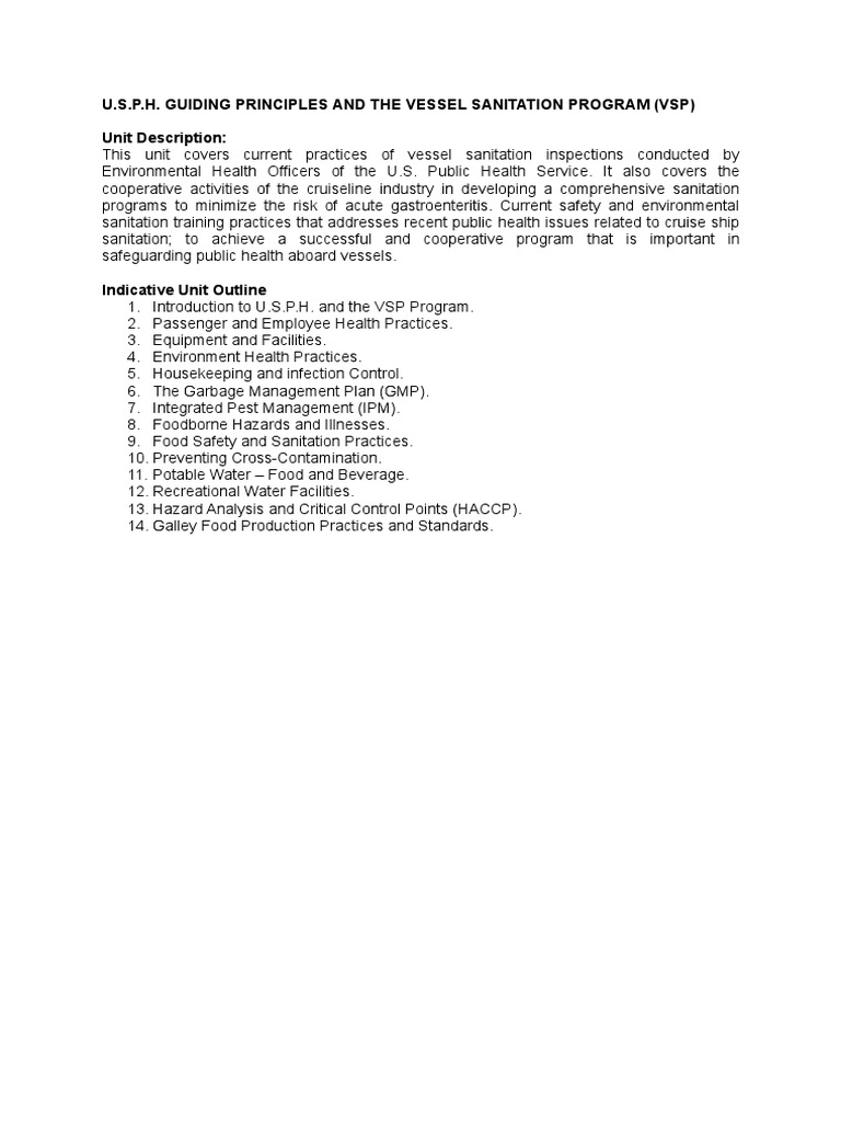 USPH Guidelines for Vessel Sanitation | PDF