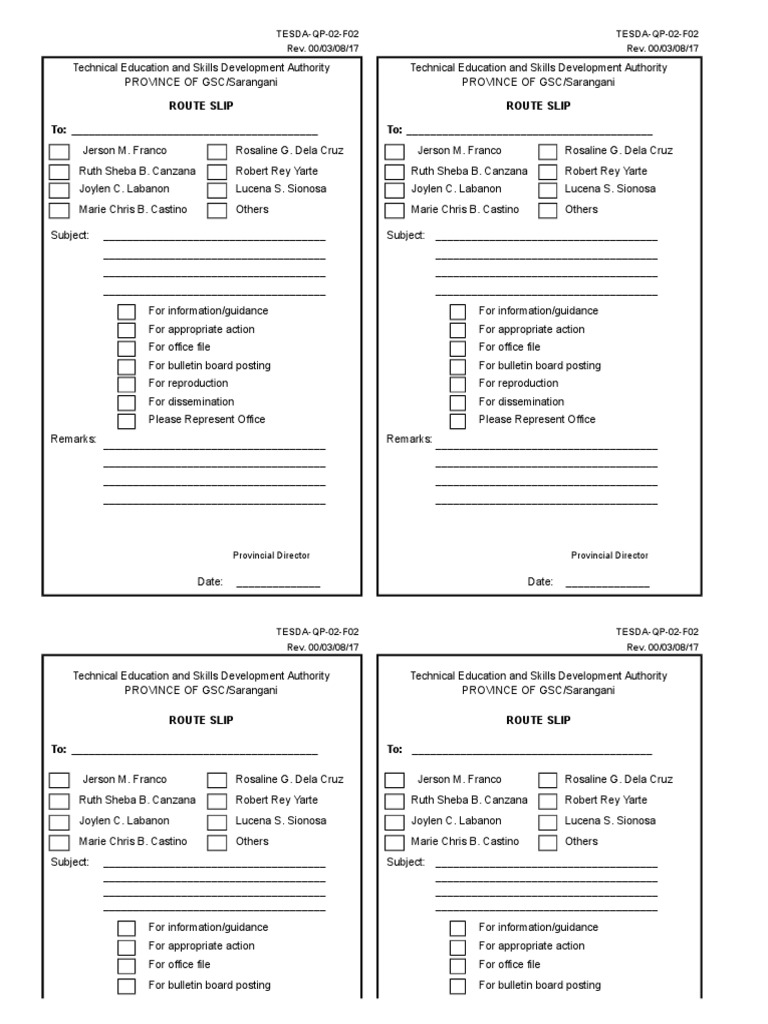 Route Slip Route Slip To: - To | PDF | Business