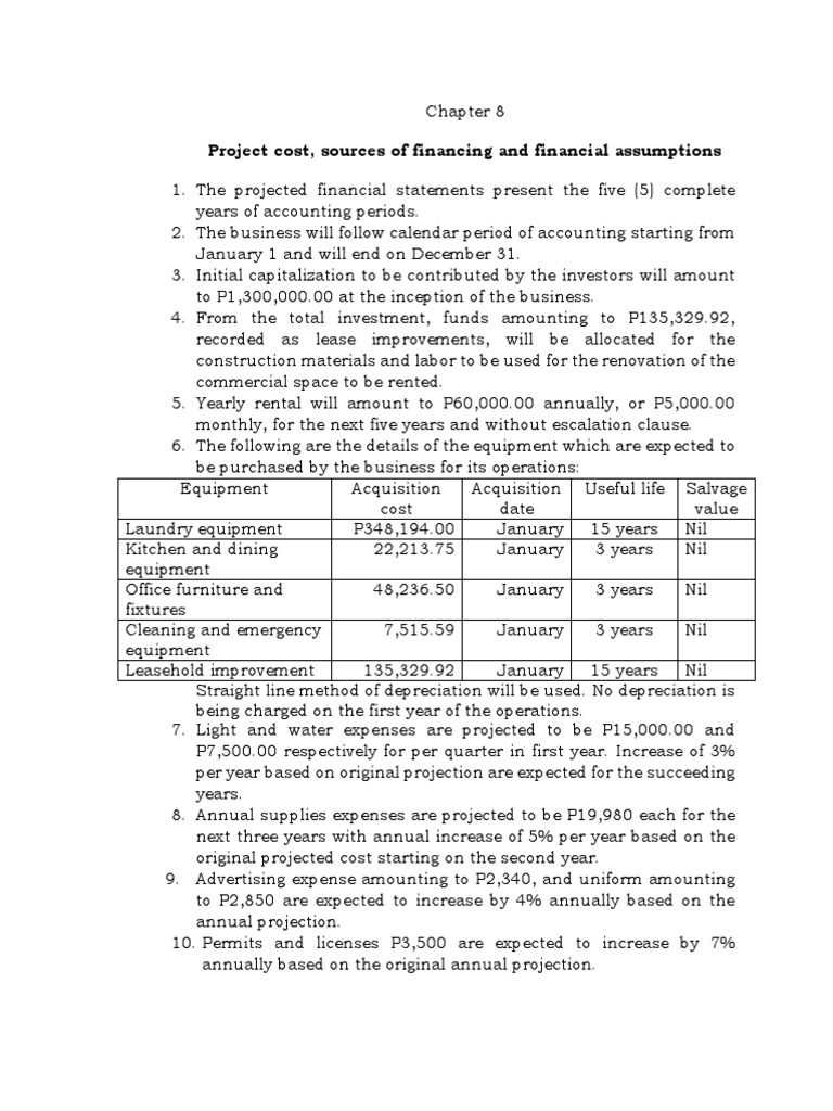 Project Cost, Sources of Financing and Financial Assumptions | PDF ...