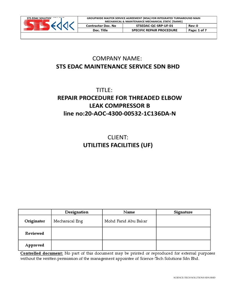STS QAC SOP 006 Repair Procedure For Stainless Steel | PDF | Grinding ...