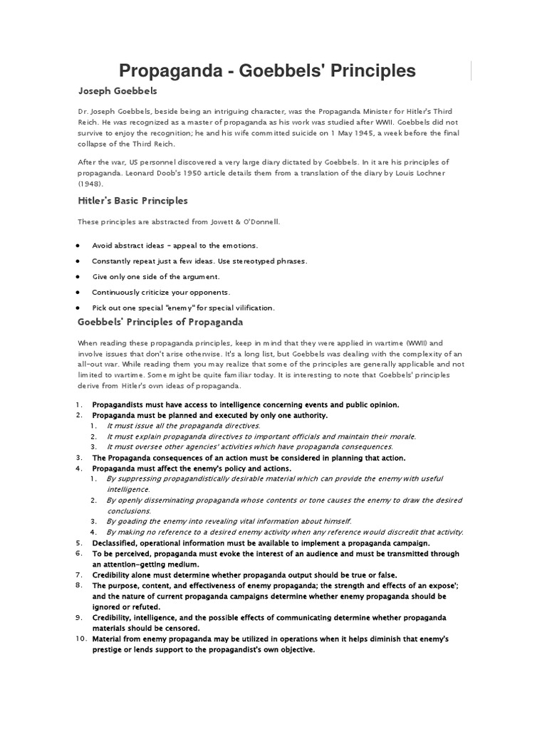Propaganda - Goebbels' Principles | PDF | Propaganda | Joseph Goebbels