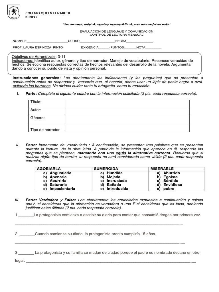 Control de Lectura Preguntale A Alicia | PDF | La dependencia de ...