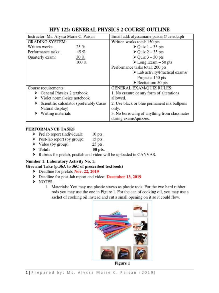 3rd QTR Hpy 122 Course Outline For Students | PDF | Capacitor ...