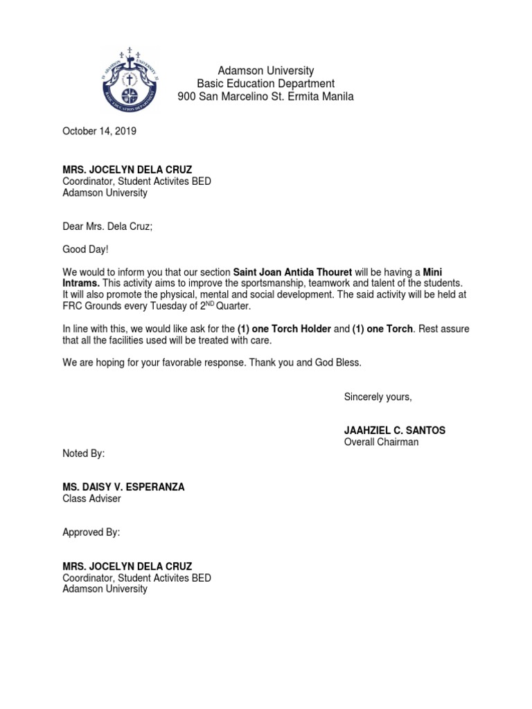 Adamson University Basic Education Department 900 San Marcelino St ...