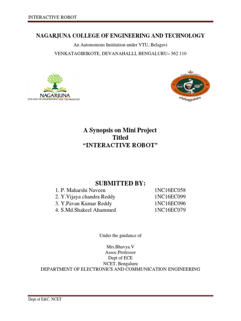 Nagarjuna College of Engineering and Technology: A Synopsis On Mini ...