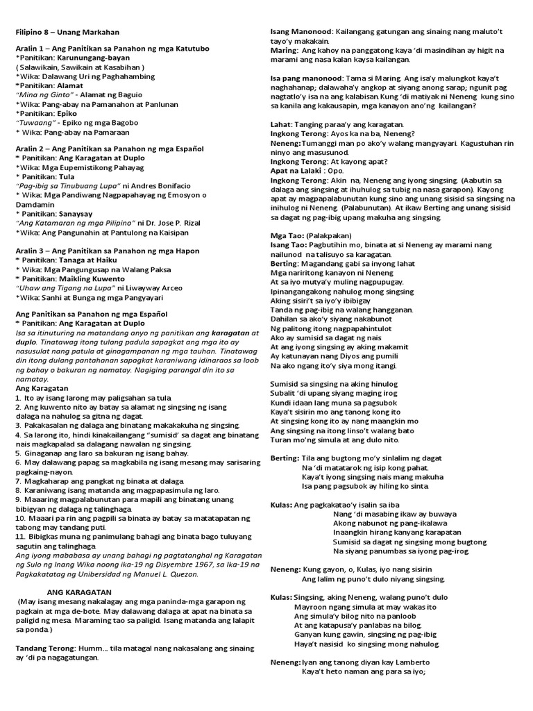 Filipino 8 Module 1 Summary | PDF