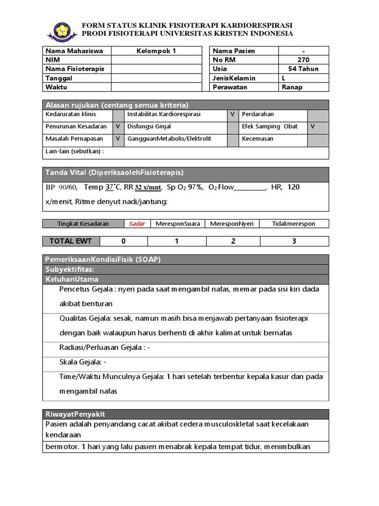 Status Klinik Fisioterapi Kardiorespirasi | PDF