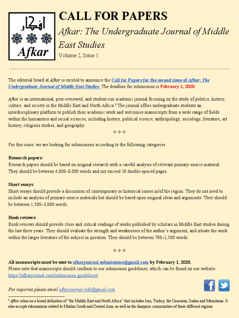 Call For Papers Afkar Vol. 2 | PDF | Academic Journal | Academic Publishing