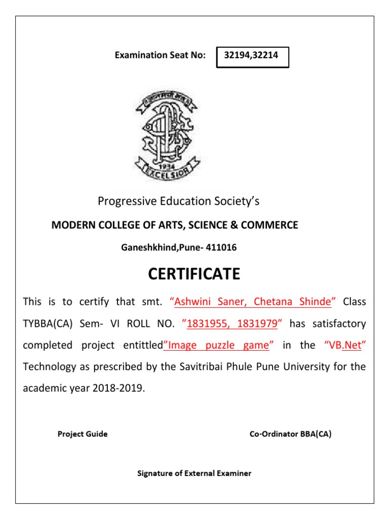 Certificate: Progressive Education Society's | PDF | Microsoft Visual ...