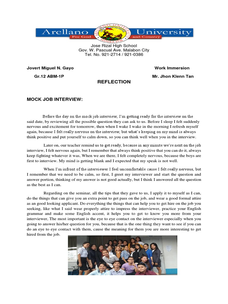 Reflection: Mock Job Interview | PDF