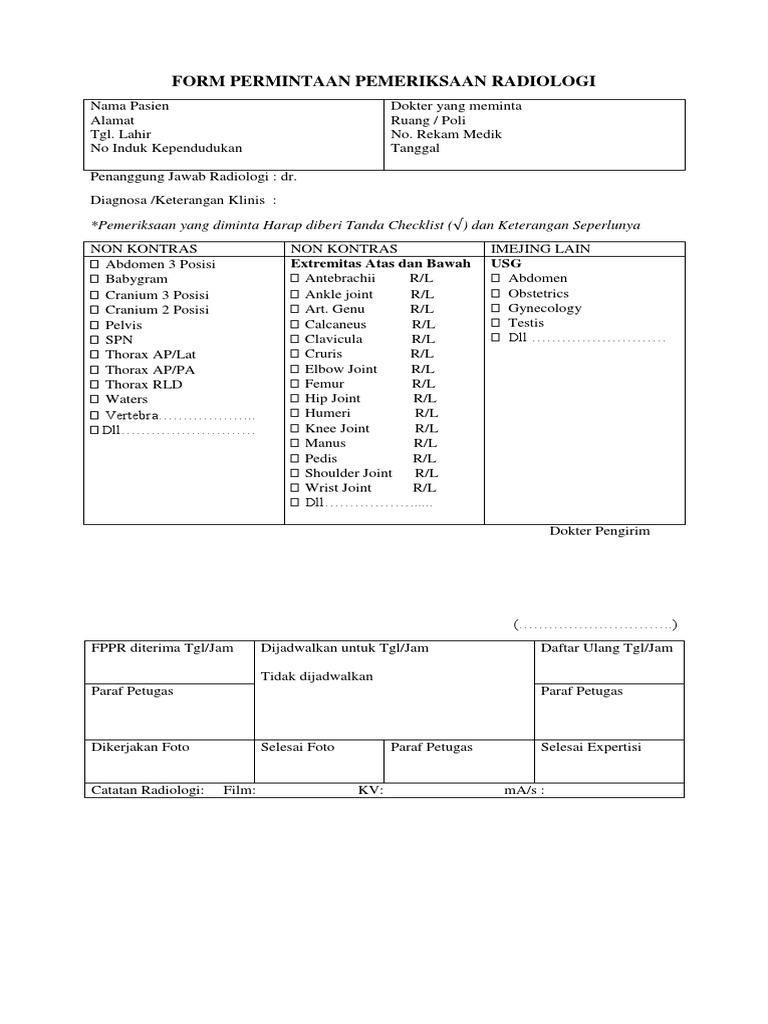 Form Permintaan Pemeriksaan Radiologi | PDF