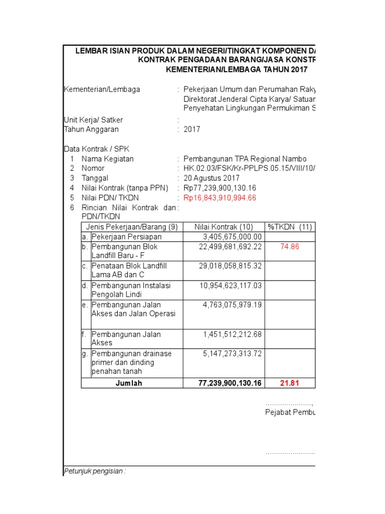 Form TKDN 1 Contoh Pengisian | PDF