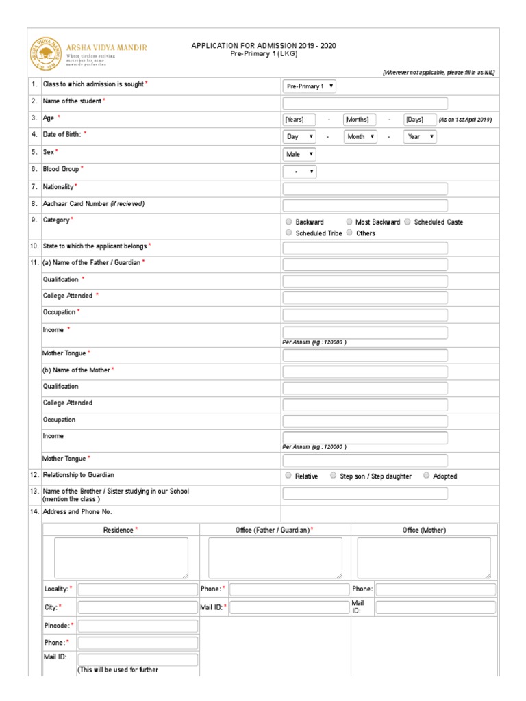Sample File For AVM School Application Form | PDF | Birth Certificate | Social Institutions