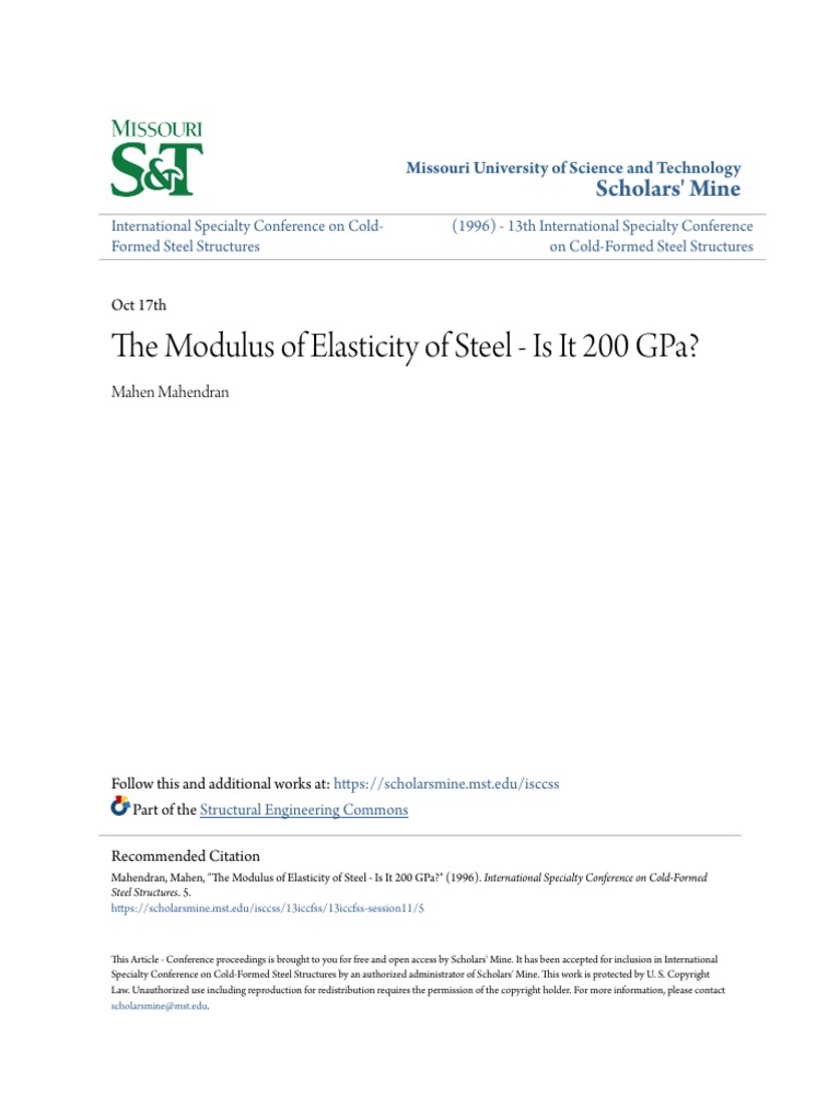 The Modulus of Elasticity of Steel - Is It 200 GPa | PDF | Young's ...