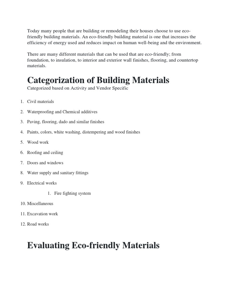 Categorization of Building Materials | PDF | Flooring | Concrete
