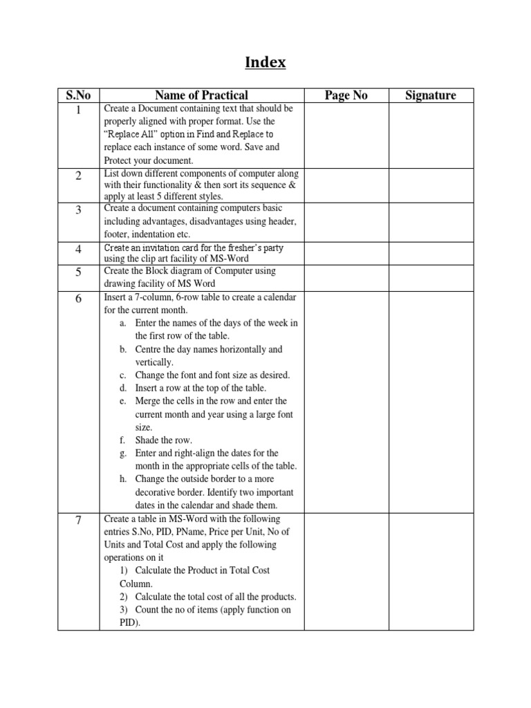 Index: S.No Name of Practical Page No Signature | PDF | Directory (Computing) | Chart