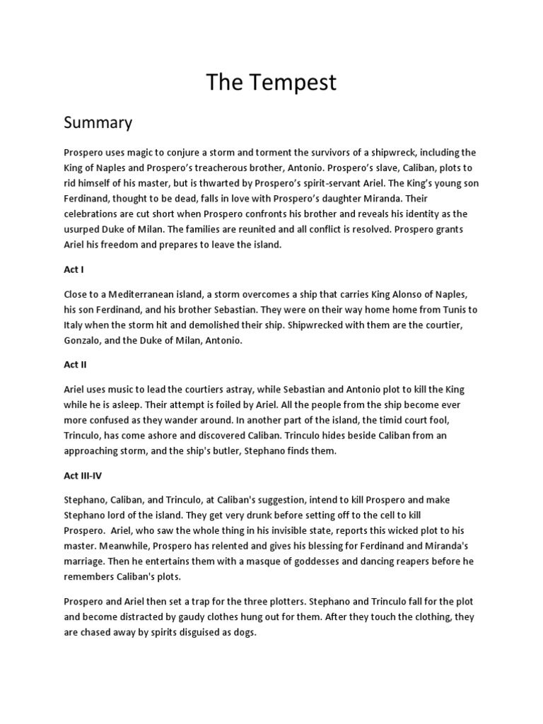 Shakespeare's The Tempest Summary | PDF | History