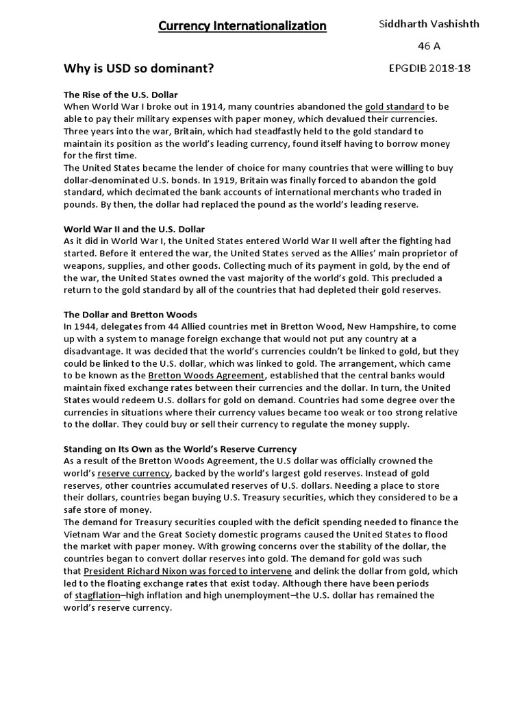 Why Is USD So Dominant?: The Rise of The U.S. Dollar | PDF | Renminbi ...
