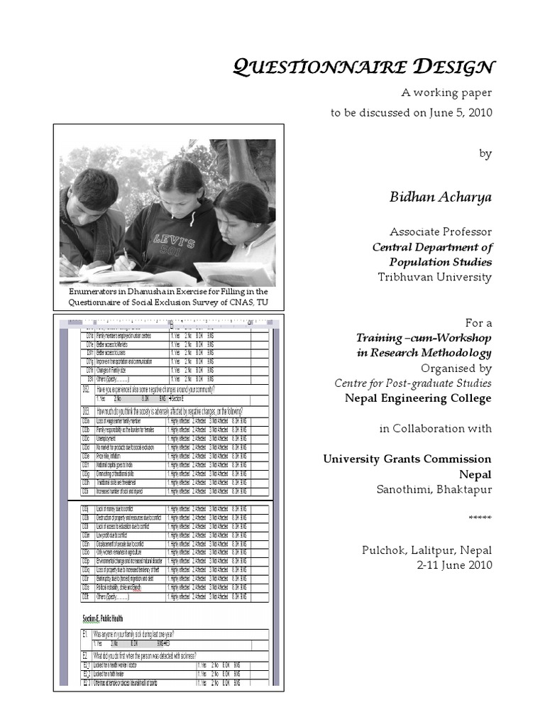 6.4 Questionnaire Design - Acharya Bidhan PDF | PDF | Questionnaire | Question