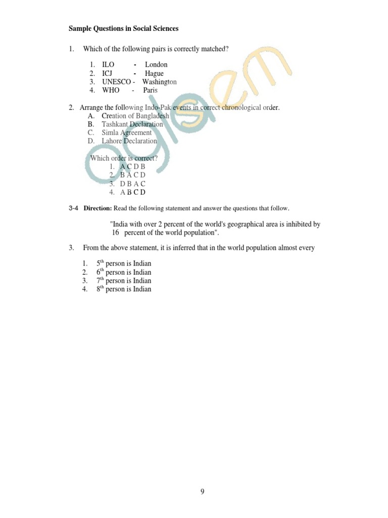 Social Science Sample Questions and Answers | PDF | Travel | Science ...