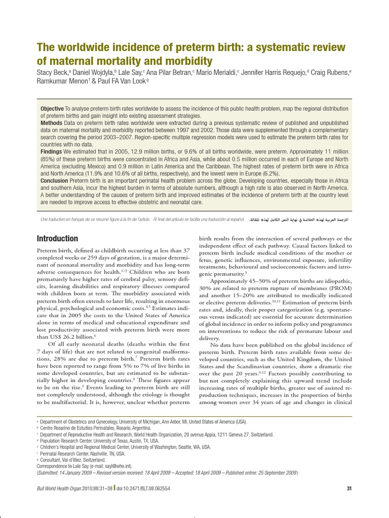 The Worldwide Incidence of Preterm Birth: A Systematic Review of ...