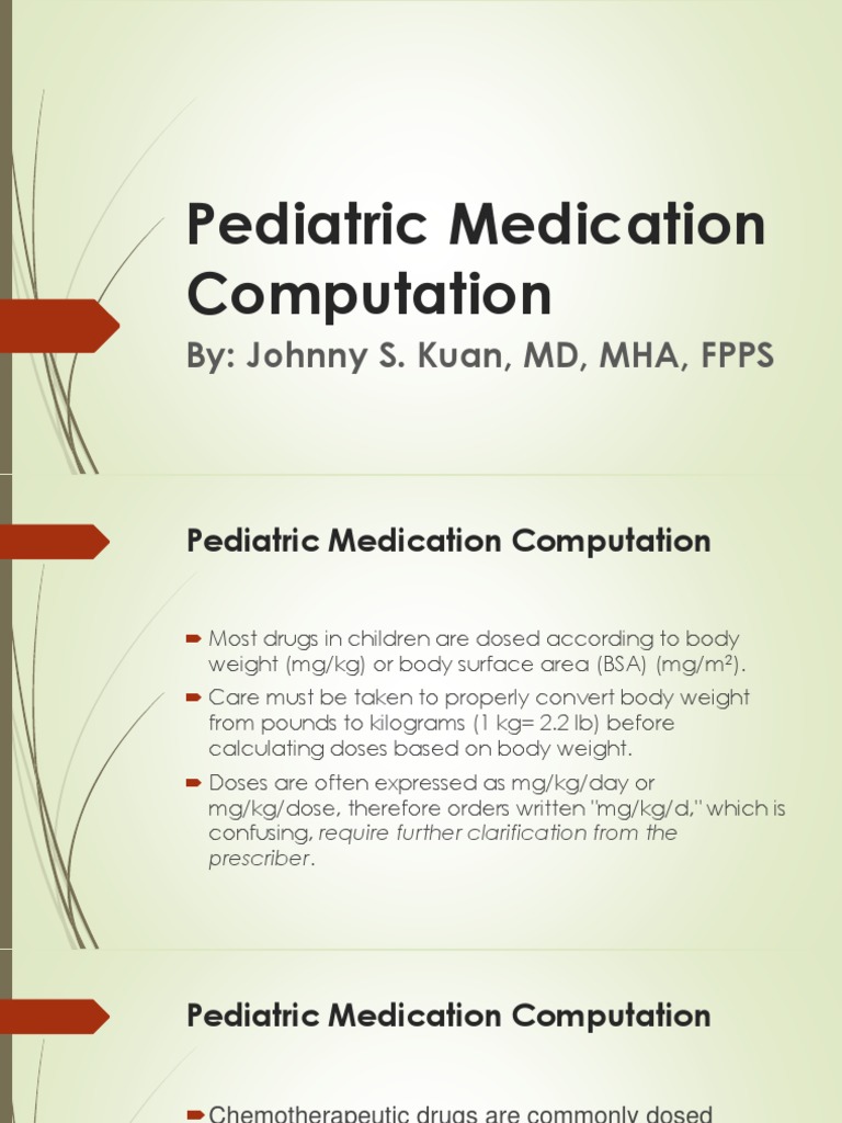 Clinics2 - Pediatric Medication Computation | PDF | Dose (Biochemistry ...