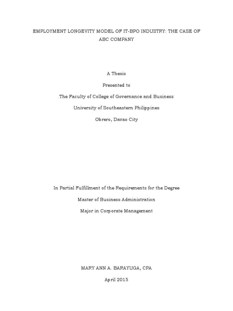 Employment Longevity Model of It-Bpo Industry The Case of ABC Company ...
