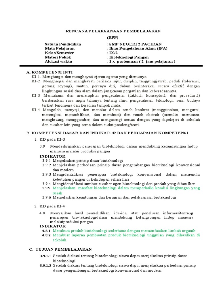 Contoh RPP Ipa 9 | PDF