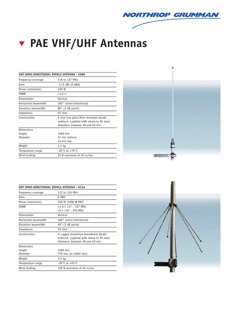 PAE VHF/UHF Antennas: VHF Omni-Directional Dipole Antenna - 2080 | PDF ...