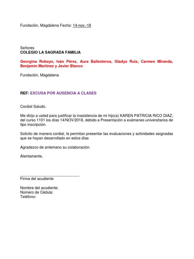 Formatos Excusas Estudiantes Bachillerato 2018 | PDF | Violencia