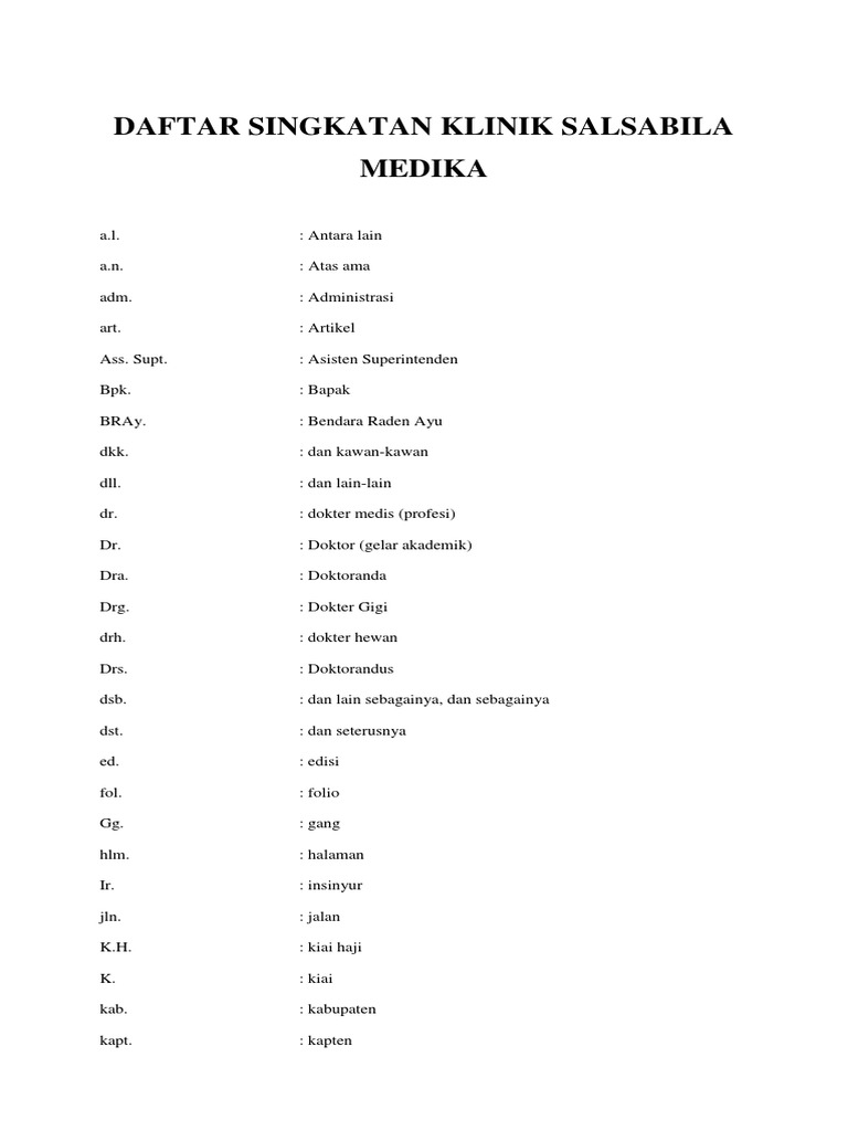 Daftar Singkatan | PDF