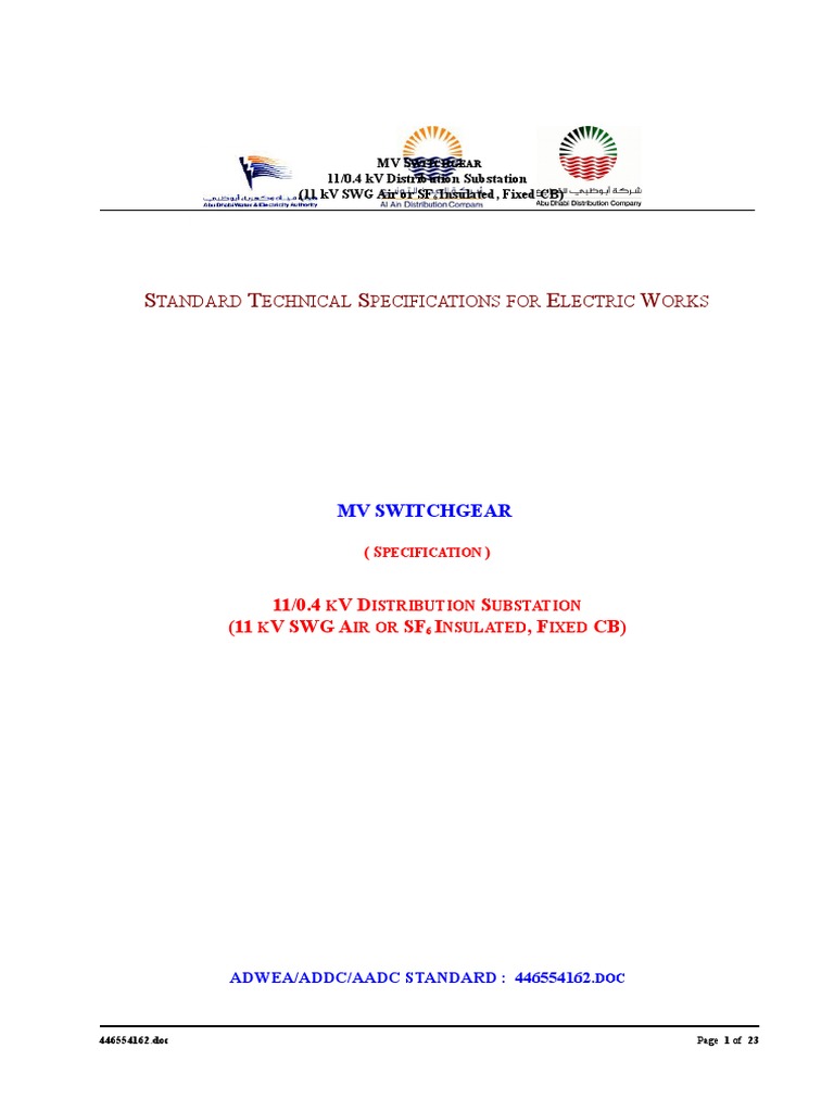 S Aaa SWG MV Dist 11 Fixed 0.4 Ac (Rev.0 2011) | PDF | Electrical ...
