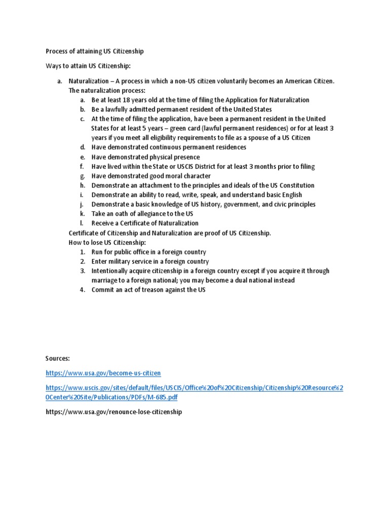 Process of Attaining Us Citizenship | PDF