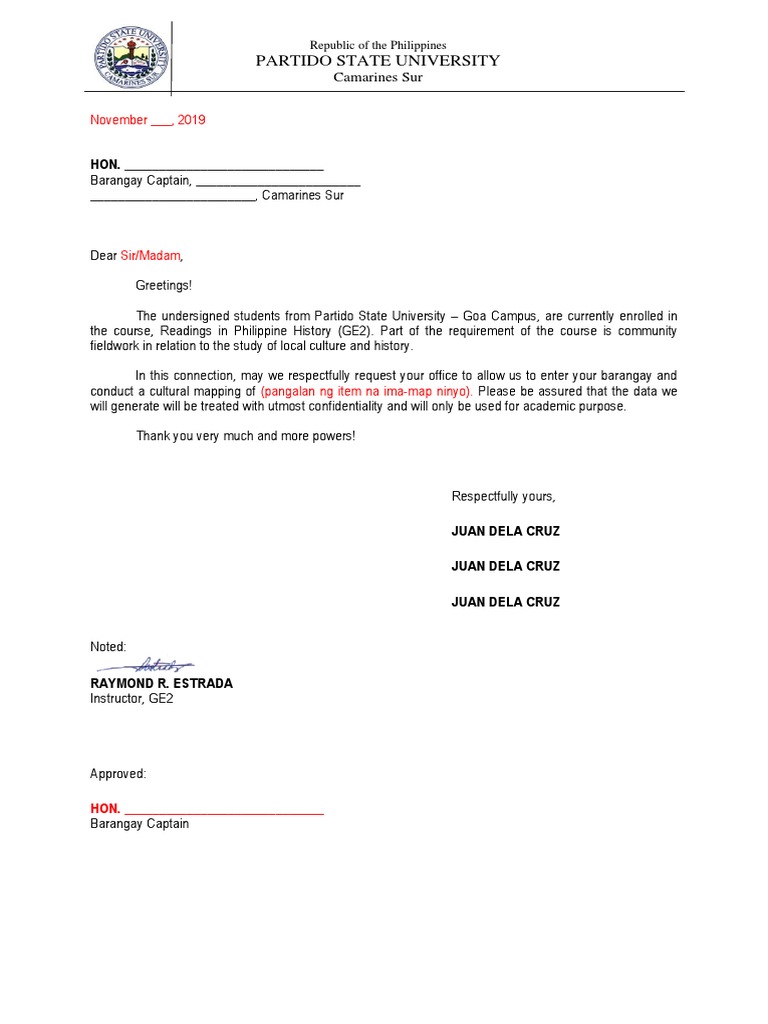 Letter - Brgy. Captain and Participants | PDF