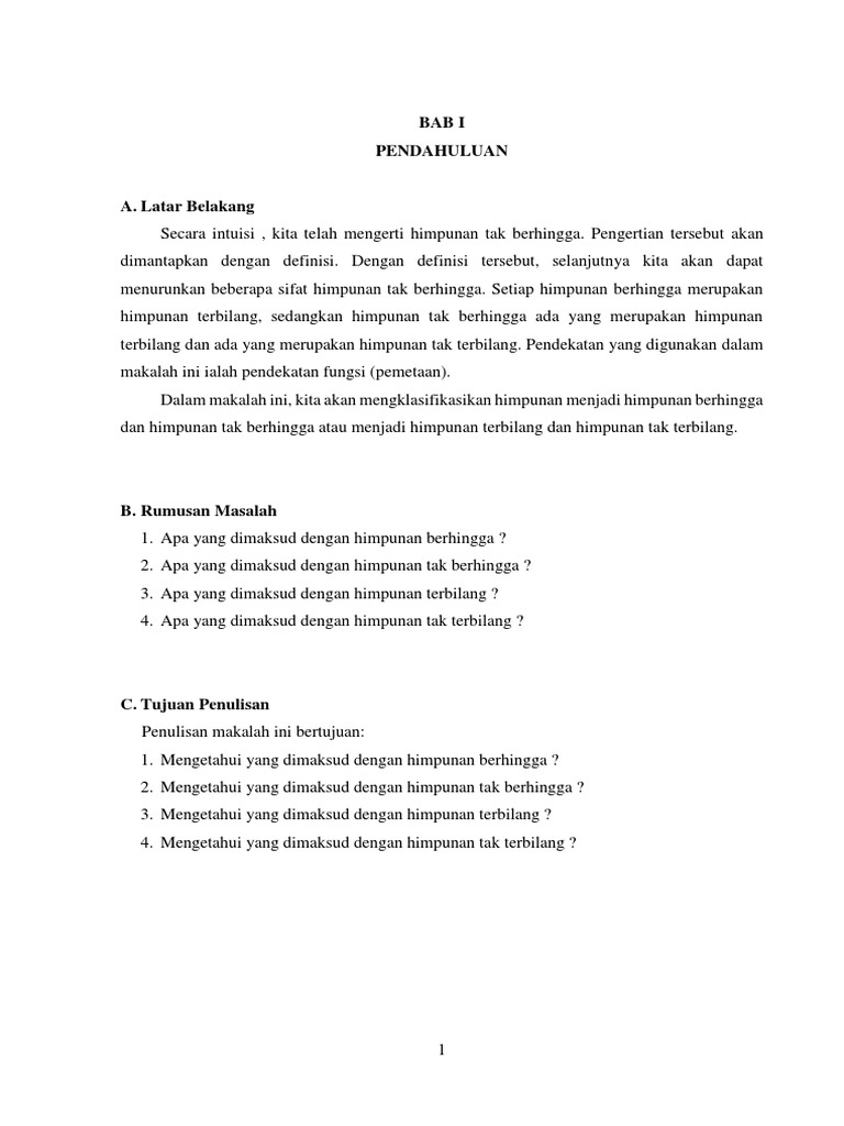Klasifikasi Himpunan Berhingga dan Tak Berhingga | PDF | Metode & Bahan ...