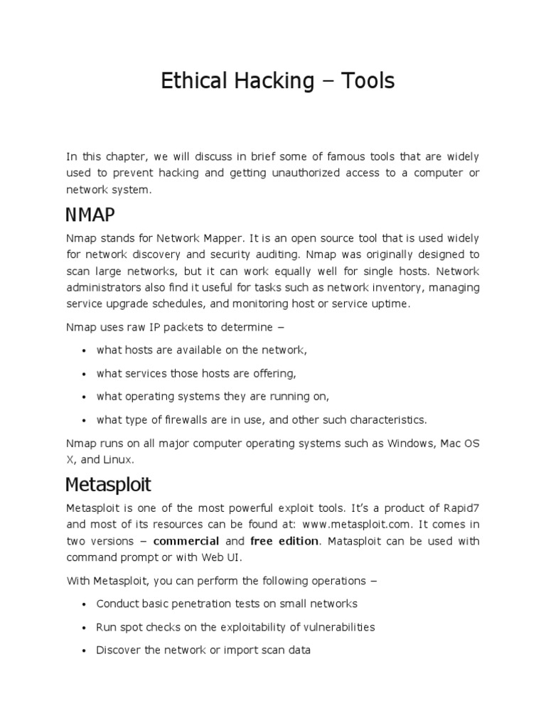 Ethical Hacking - Tools | PDF | Port (Computer Networking) | Computer ...