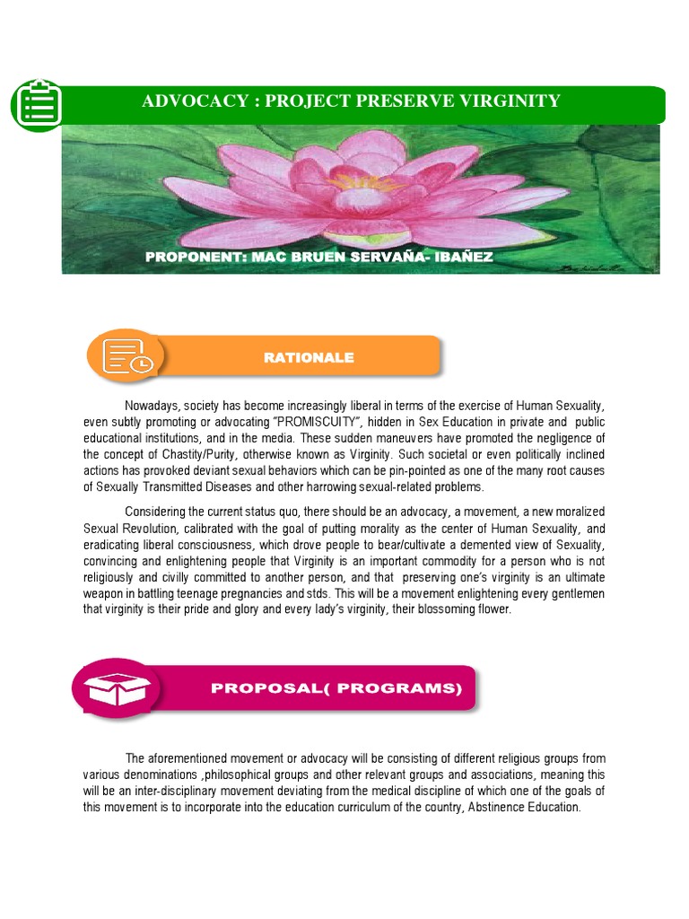 Advocacy: Project Preserve Virginity: Proponent: Mac Bruen Servaña ...