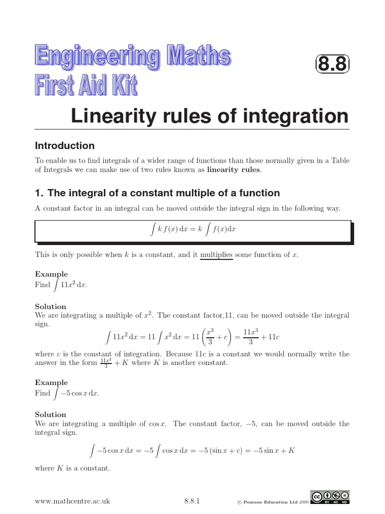 8.8 Linearity Rules of Integration | PDF | Integral | Mathematical Analysis
